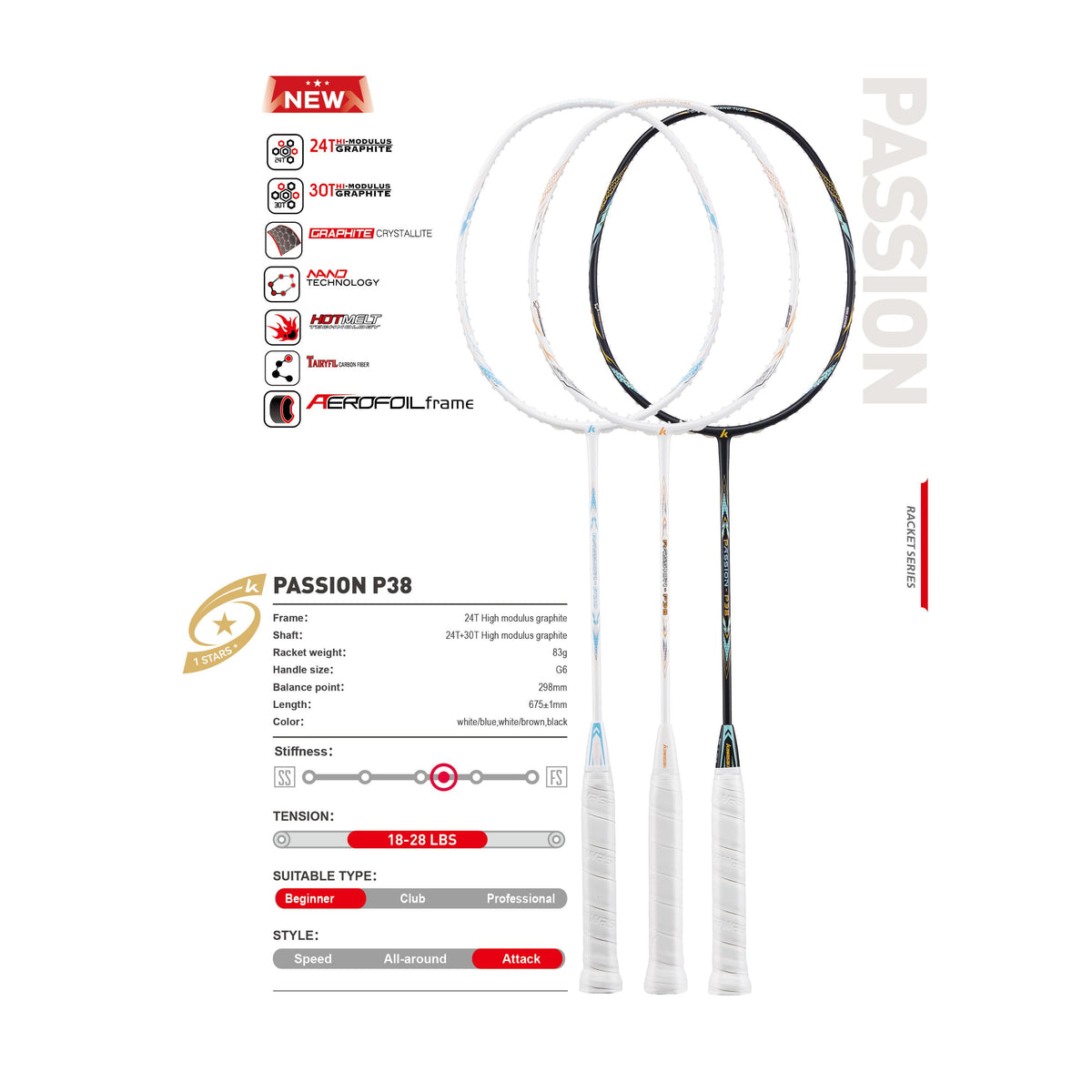 Kawasaki Passion P38 Badminton Racket – Perfect Attack Racket for ...